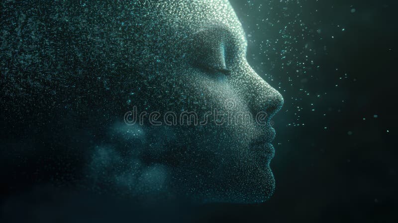 Abstract Side Profile of a Digital Face Composed of Glowing Particles ...