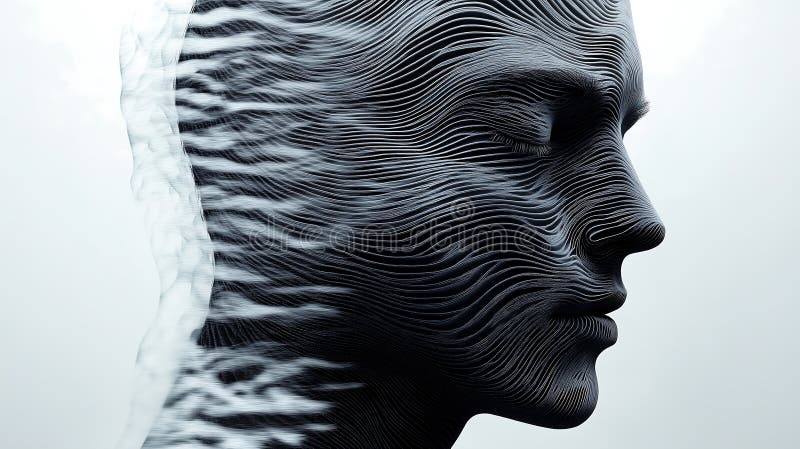 Abstract Side Profile of a Human Face with Intricate Wavy Line ...