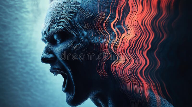 Abstract Side Profile of a Man with Blue and Red Wavy Distortions Stock ...