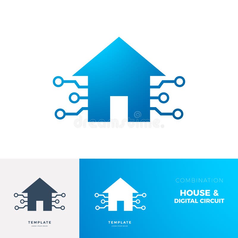 Abstract Sign of Blue House with Digital Circuit Stock Illustration ...