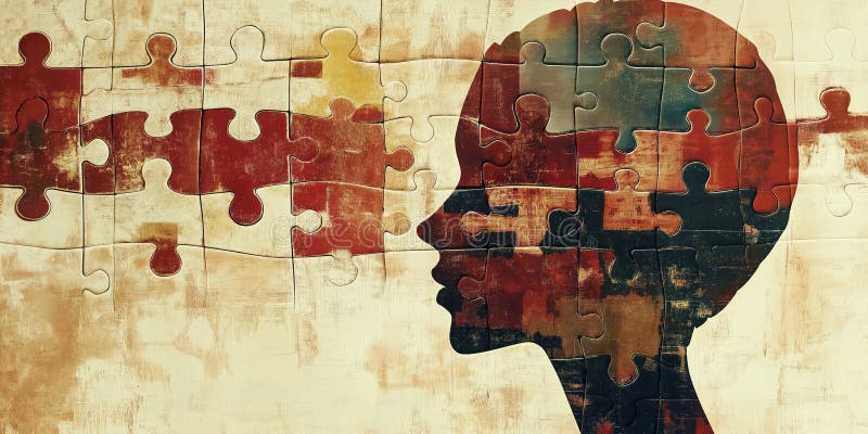 Abstract Silhouette of African Female with Puzzle Pieces Symbolizing ...