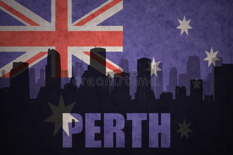 Abstract Silhouette of the City with Text Perth at the Vintage ...