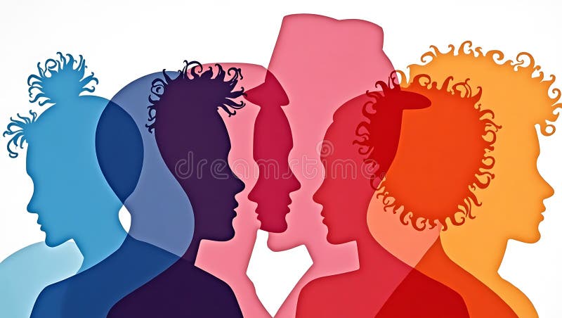 Abstract Silhouette Faces in Colorful Overlapping Design for Diversity ...