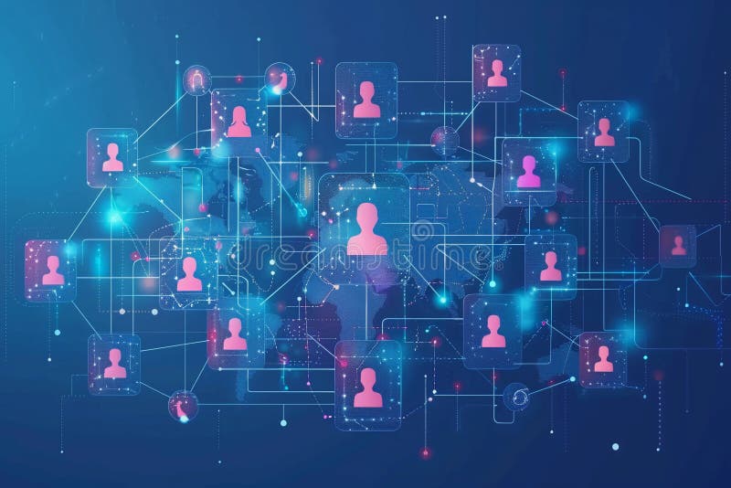 Abstract Silhouette Figures of People Connected by Lines on a Graph ...