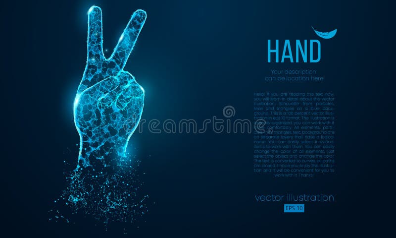 Abstract Silhouette of a Hand Two Fingers, Victory Symbol Particles ...