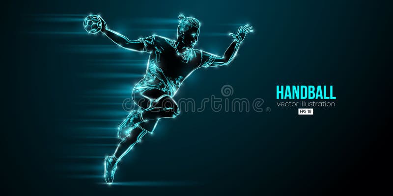 Abstract Silhouette of a Handball Player on Blue Background. Handball ...