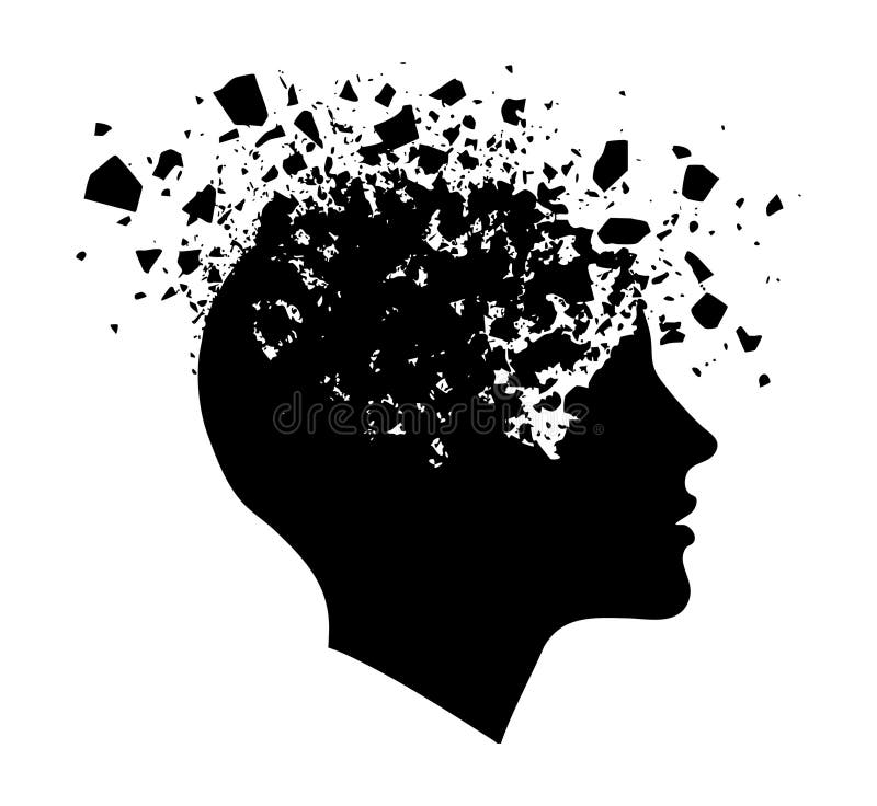 An Abstract Silhouette of a Head with Fragments Exploding from the Top ...