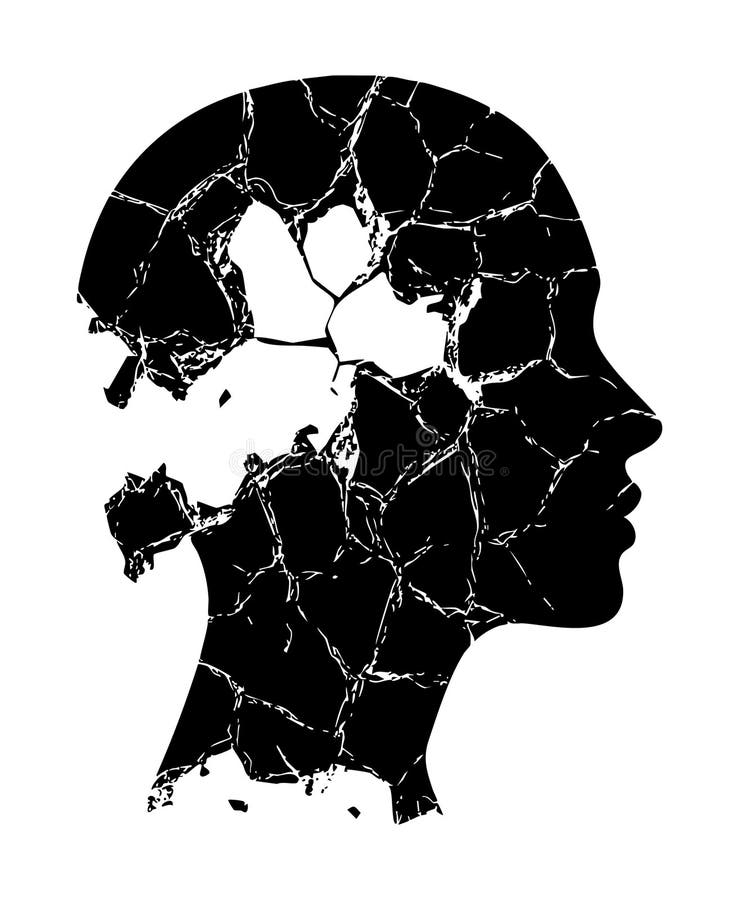 An Abstract Silhouette of a Human Head with a Cracked and Broken ...