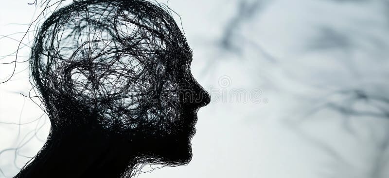 Abstract Silhouette of Human Head Made of Tangled Lines Representing ...