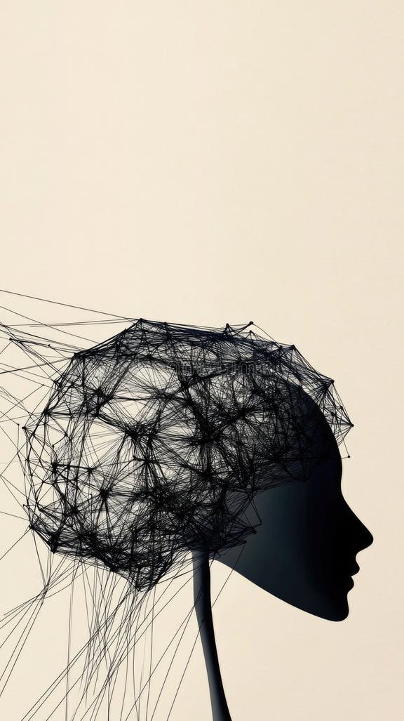 Abstract Silhouette with Network Brain: Concept of Human Connection and ...