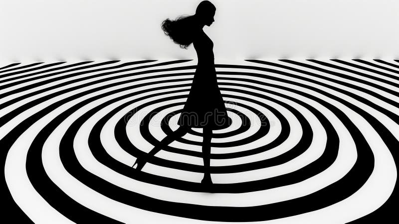 Abstract Silhouette in Optical Illusion: Woman Walking on Black and ...