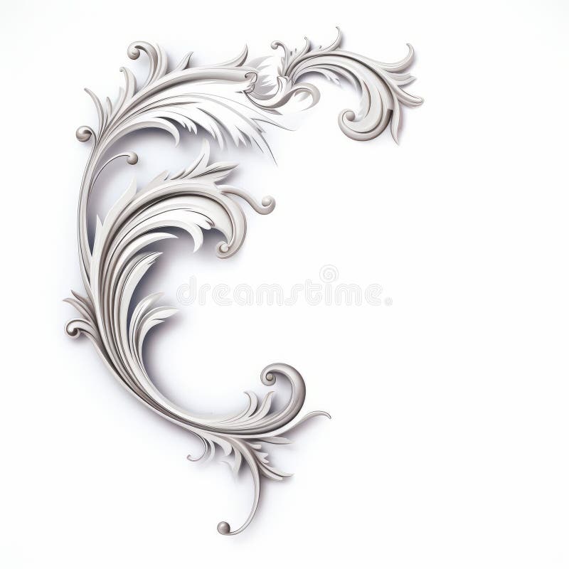 Elegant Silver Scroll Design with Realistic Feather Rendering Stock ...
