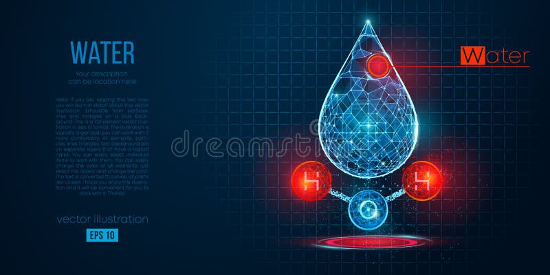 Abstract Silhouette of the Polygonal Water on Blue Background. Chemical ...