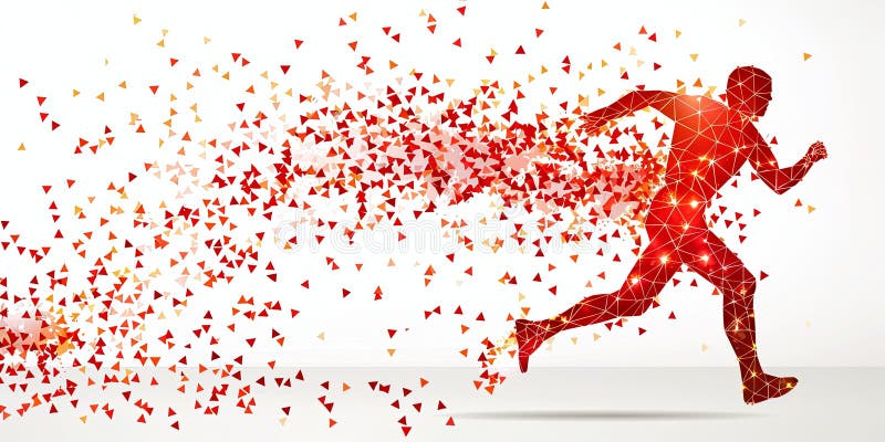 Abstract Silhouette of a Runner Made of Red Triangles with a Trail of ...
