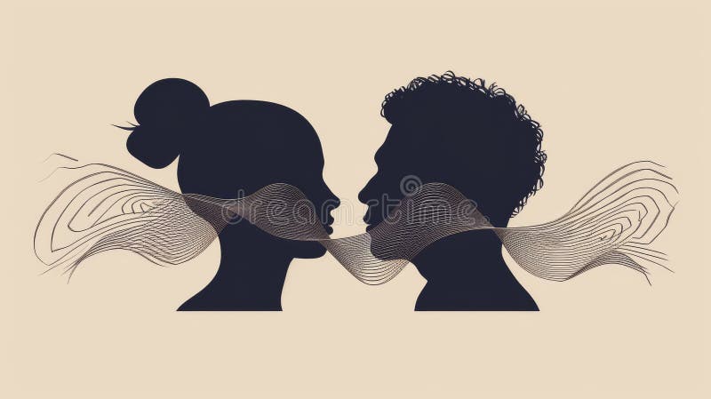 Abstract Silhouette of Two Profiles with Flowing Patterns Stock Photo ...