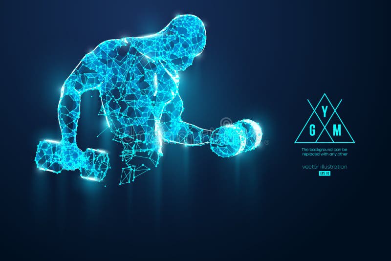 Abstract Silhouette of a Wireframe Bodybuilder. Man on the Blue ...