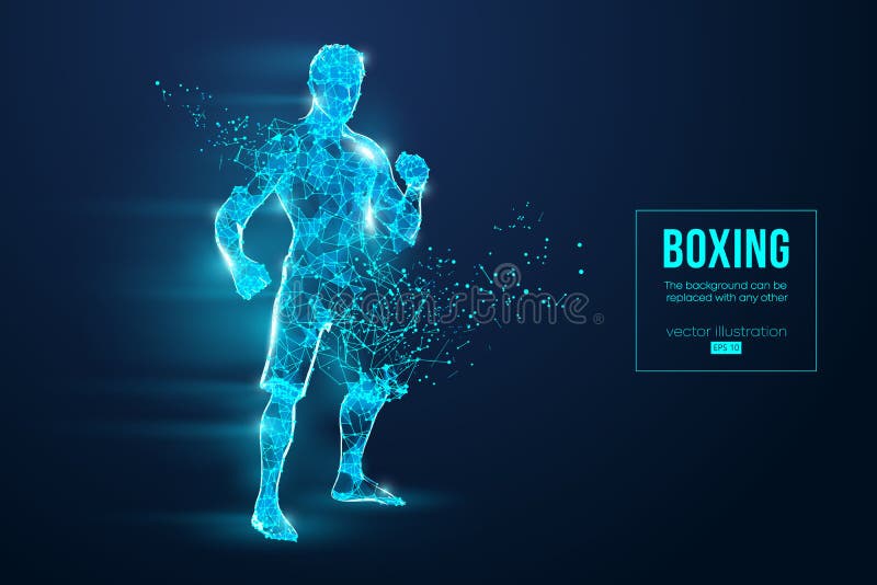 Abstract Silhouette of a Wireframe Boxer Fighter with Boxing Gloves on ...