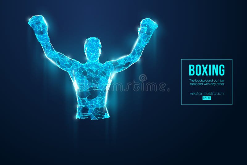 Abstract Silhouette of a Wireframe Boxer Fighter with Boxing Gloves on ...