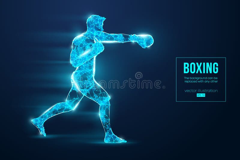 Abstract Silhouette of a Wireframe Boxer Fighter with Boxing Gloves on ...