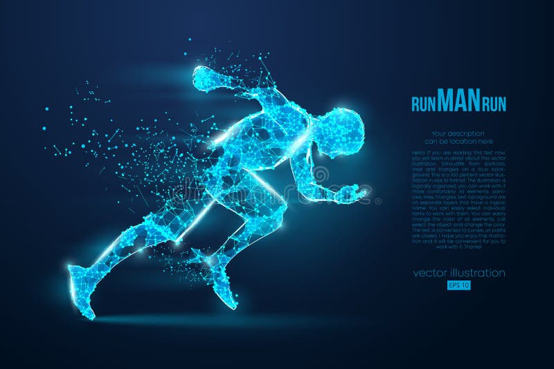 Abstract Silhouette of a Wireframe Running Athlete, Man on the Blue ...
