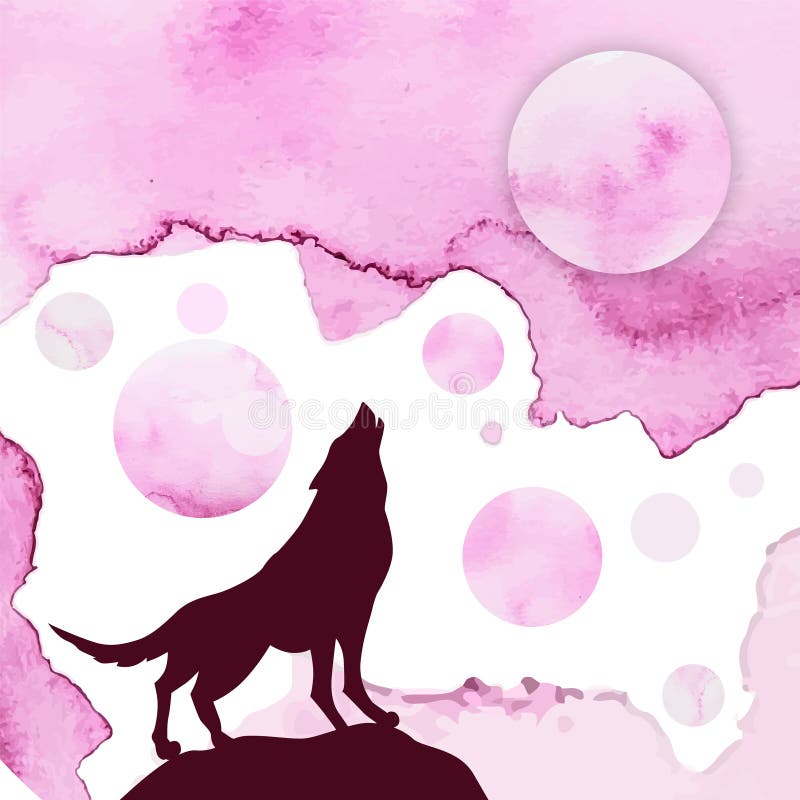 Pink Abstract Wolf Howling at the Moon. Vector Illustration Stock ...