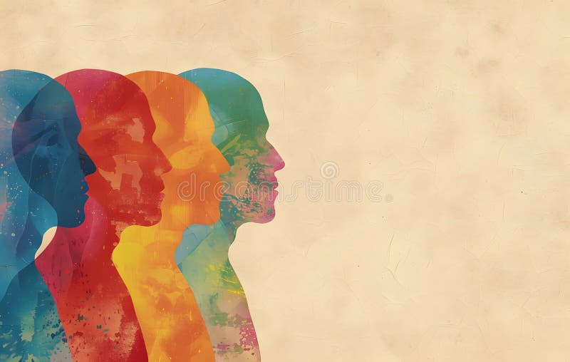 Abstract Silhouettes in Colors on Textured Beige Background, Iversity ...
