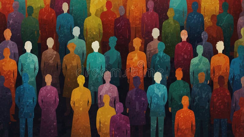 Abstract Silhouettes of Diverse Crowd in Multicolored Geometric Design ...