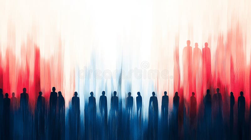 Abstract Silhouettes of People in Red White and Blue Hues Create ...