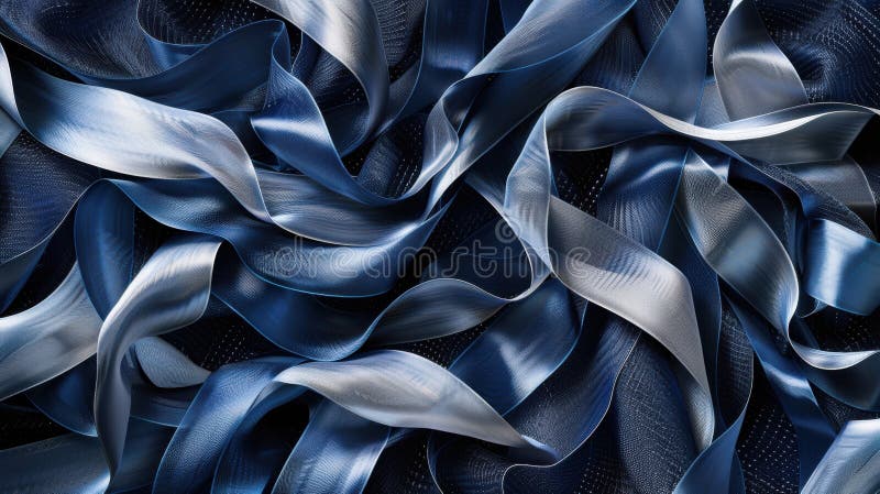 Abstract Silver and Blue Ribbons on Dark Navy Background Stock Photo ...