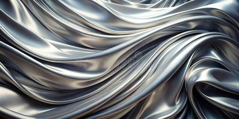 Abstract Silver Drapery Luxurious Fabric Waves and Folds. Generative AI Stock Illustration ...