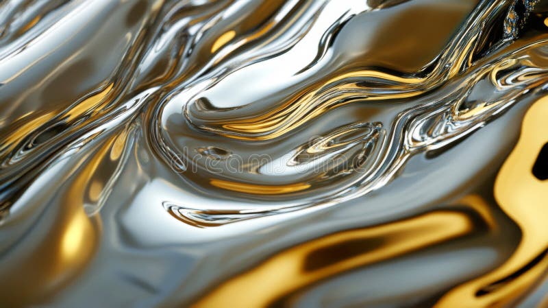 Abstract Silver and Gold Liquid Metal Swirls Stock Illustration - Illustration of reflection ...