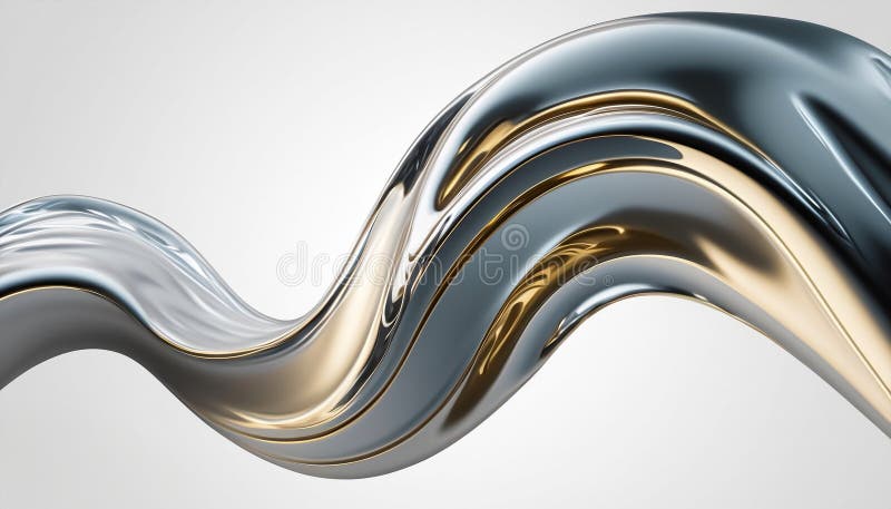 Abstract Silver Gradient Curve. Flow Chrome Liquid Metal Waves Isolated ...