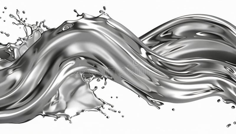 Abstract Silver Gradient Curve. Flow Chrome Liquid Metal Waves Isolated ...