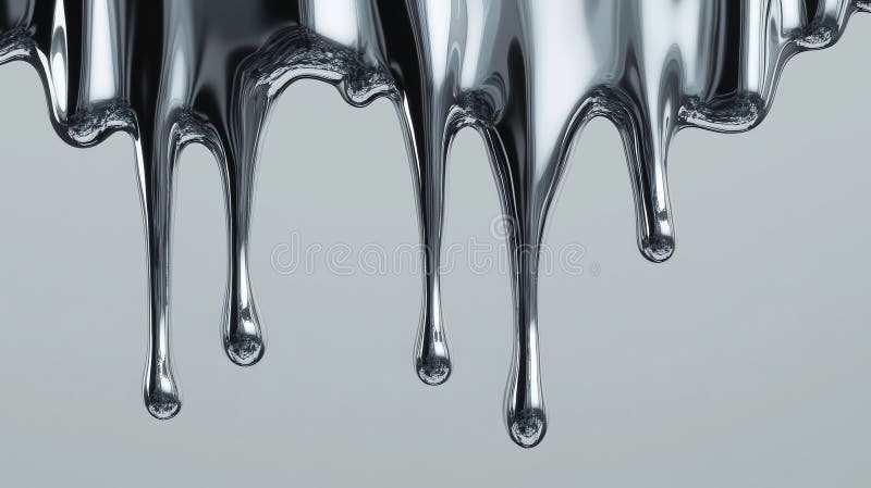 Abstract Silver Liquid Drips Against Grey Background. Modern Art and ...