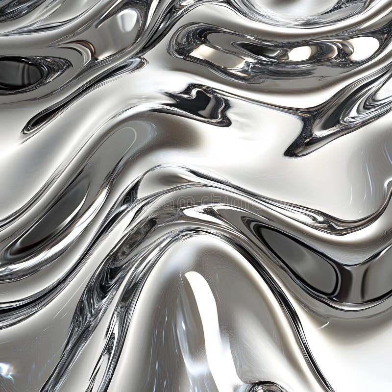 Abstract Silver Liquid Flowing Metallic Texture with Undulating Waves ...