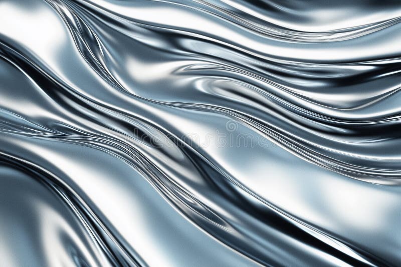 Silver Liquid Metal Background with Smooth Curves and Reflective ...
