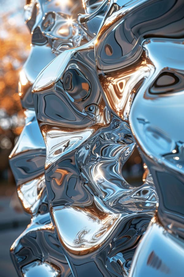 Abstract Silver Liquid Metal Sculpture with Reflections, Modern Art ...