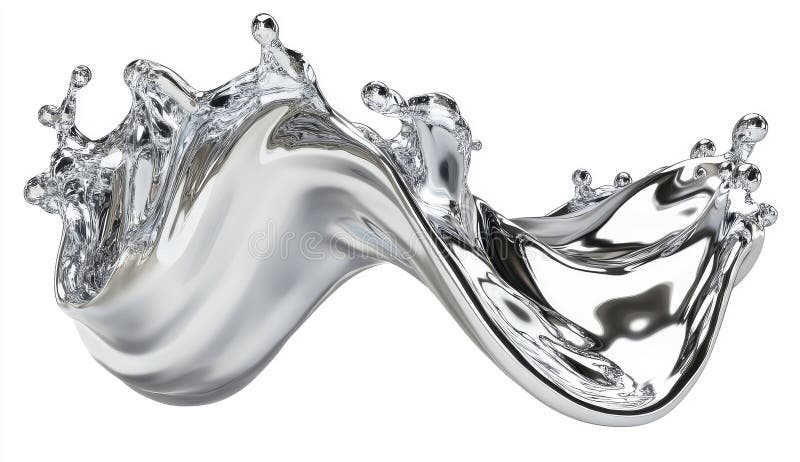 Abstract Silver Liquid Splash Dynamic Wave Like Form on White ...