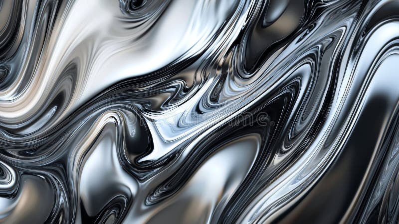 Abstract Silver Liquid Surface, Shimmering and Reflecting, Forming Wavy ...