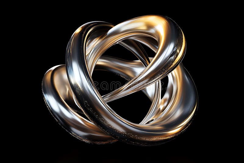 Abstract Silver Metallic Intertwined Rings on Black Background Stock ...