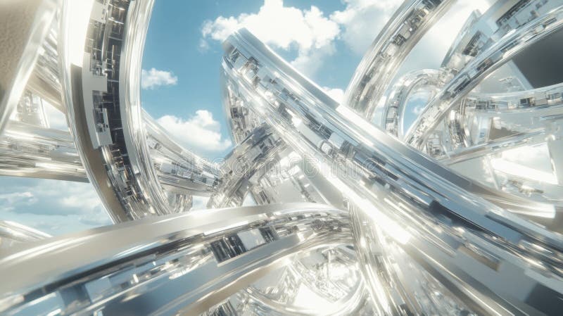 Abstract Silver Metallic Structure Against Blue Sky Stock Illustration ...