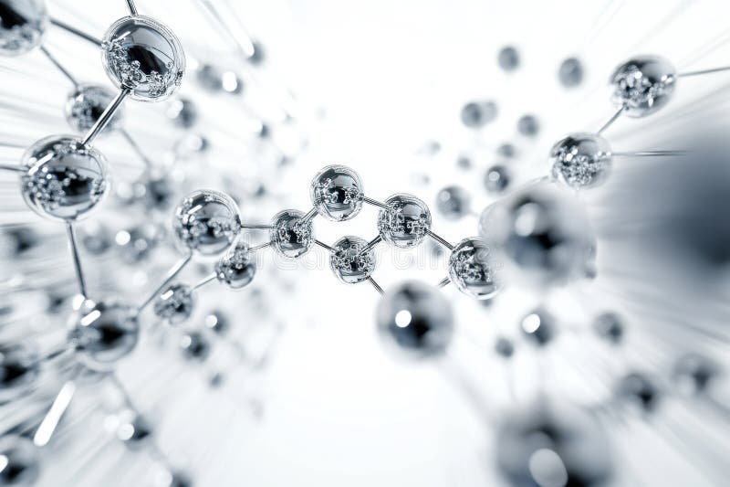 Abstract Silver Molecule Structure with Reflective Spheres in ...