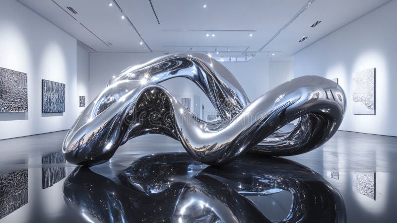 Abstract Silver Sculpture in a Modern Art Gallery Stock Illustration ...
