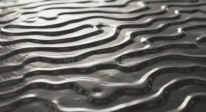Abstract Silver Surface with Flowing Lines and Liquid Texture Close-up ...