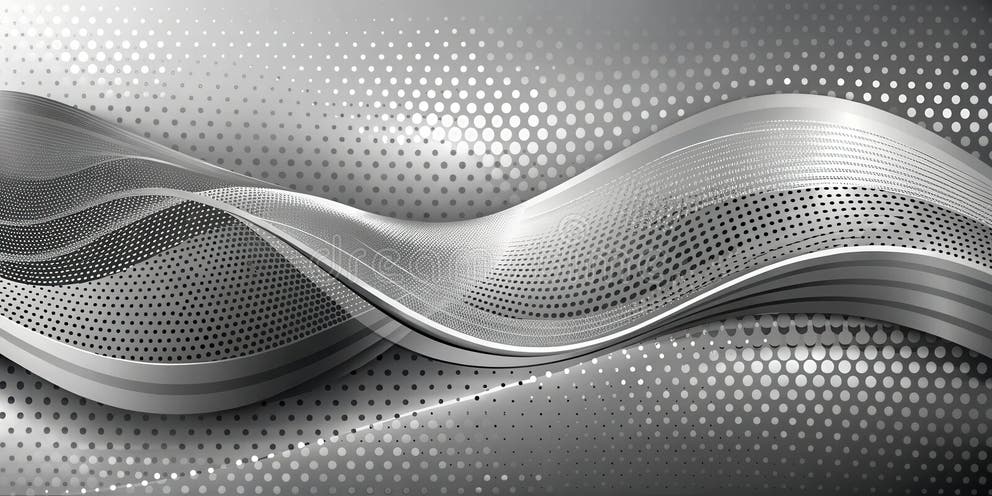 Abstract Silver Wave Design with Halftone Pattern and Gradient Shading ...