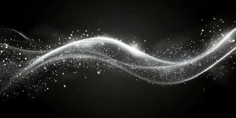 Abstract Silver Wave of Shimmering Particles on Black Background ...