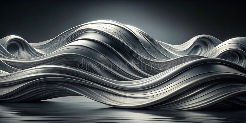 Abstract Silver Waves 3D Render, Flowing Composition Stock Illustration ...