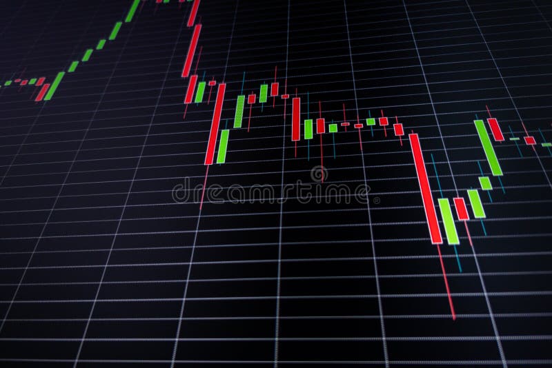 Abstract Candlestick Chart on Dark Blue Digital Screen. Stock Market or ...