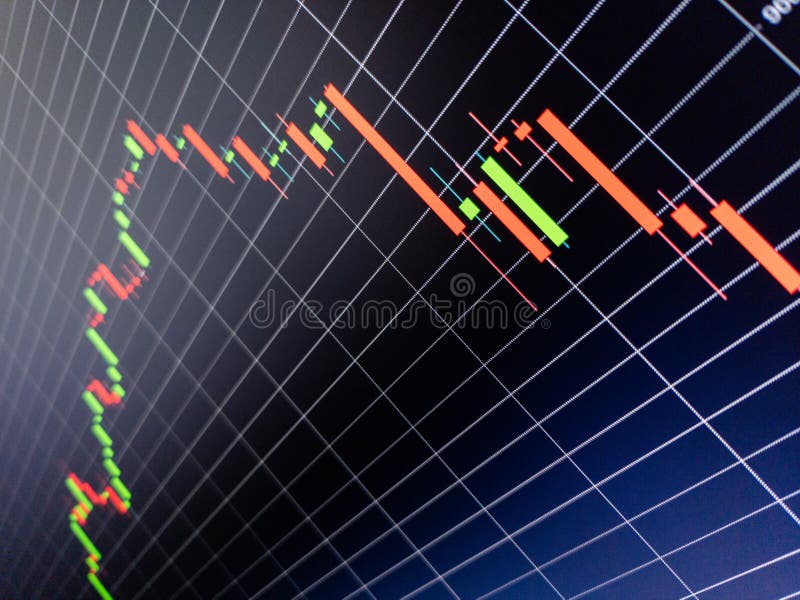 Abstract Candlestick Chart on Dark Blue Digital Screen. Stock Market ...
