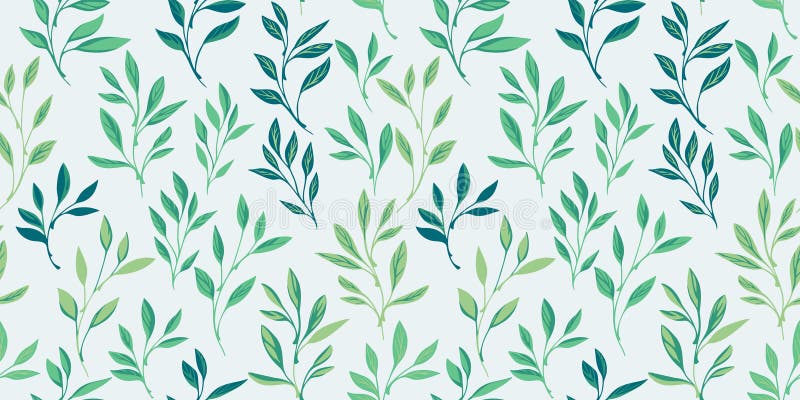 Abstract Simple Tiny Leaf Branches Seamless Pattern. Green Leaves on a ...